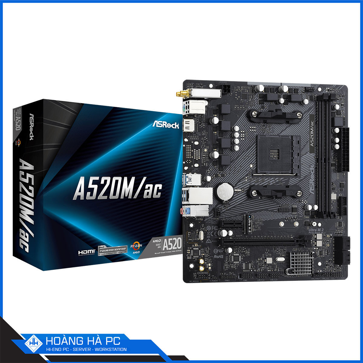 Mainboard ASRock A520M/ac Wifi (AMD A520, Socket AM4, ATX, 2 khe RAM DDR4)