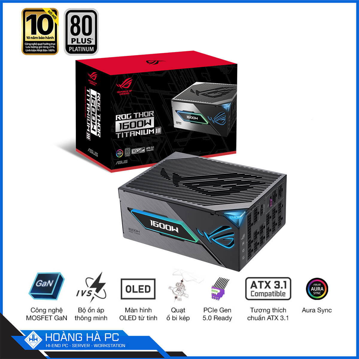 Nguồn Asus Rog Thor 1600W Titanium III (ATX 3.1/ PCIe 5.1/ 80 Plus ...